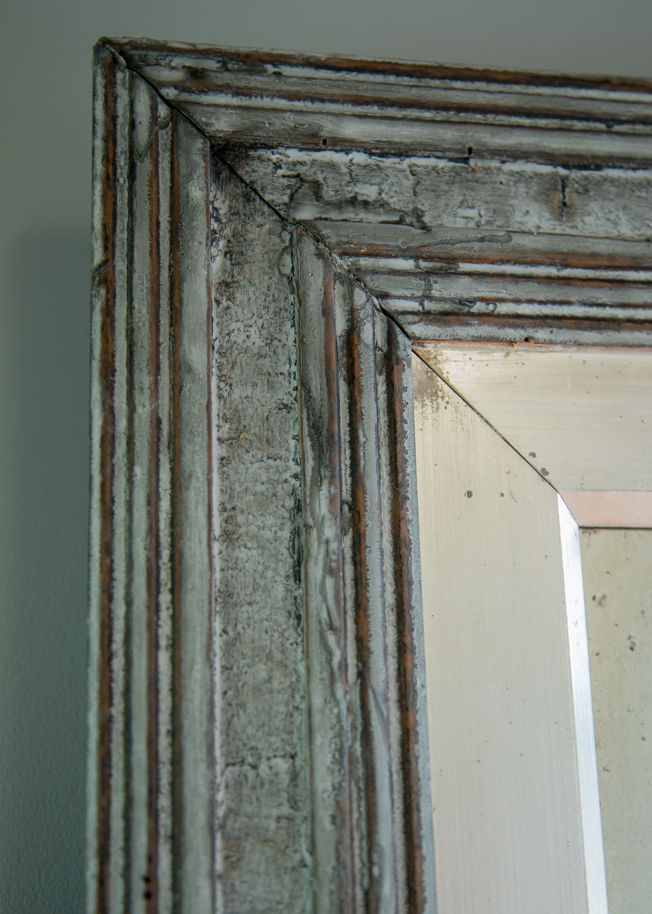 Early 20th Century English Silver Gilt & Painted Mirror | Rough Old Glass