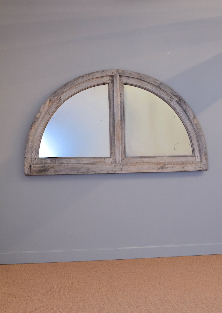 Mid 19th Century English Oak Arched Top Window Mirror | Rough Old Glass