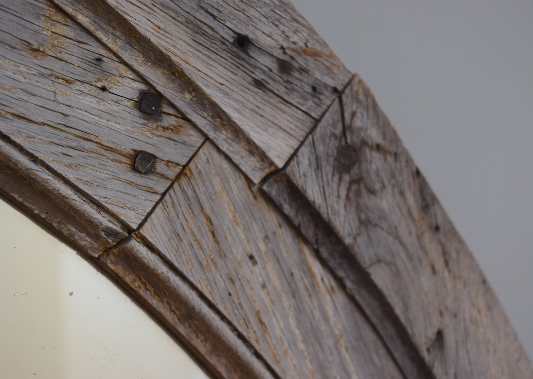 Mid 19th Century English Oak Arched Top Window Mirror | Rough Old Glass