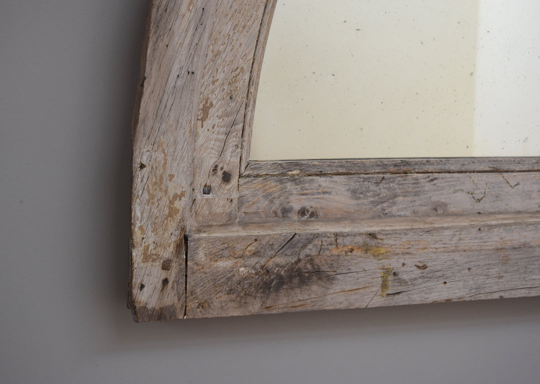 Mid 19th Century English Oak Arched Top Window Mirror | Rough Old Glass
